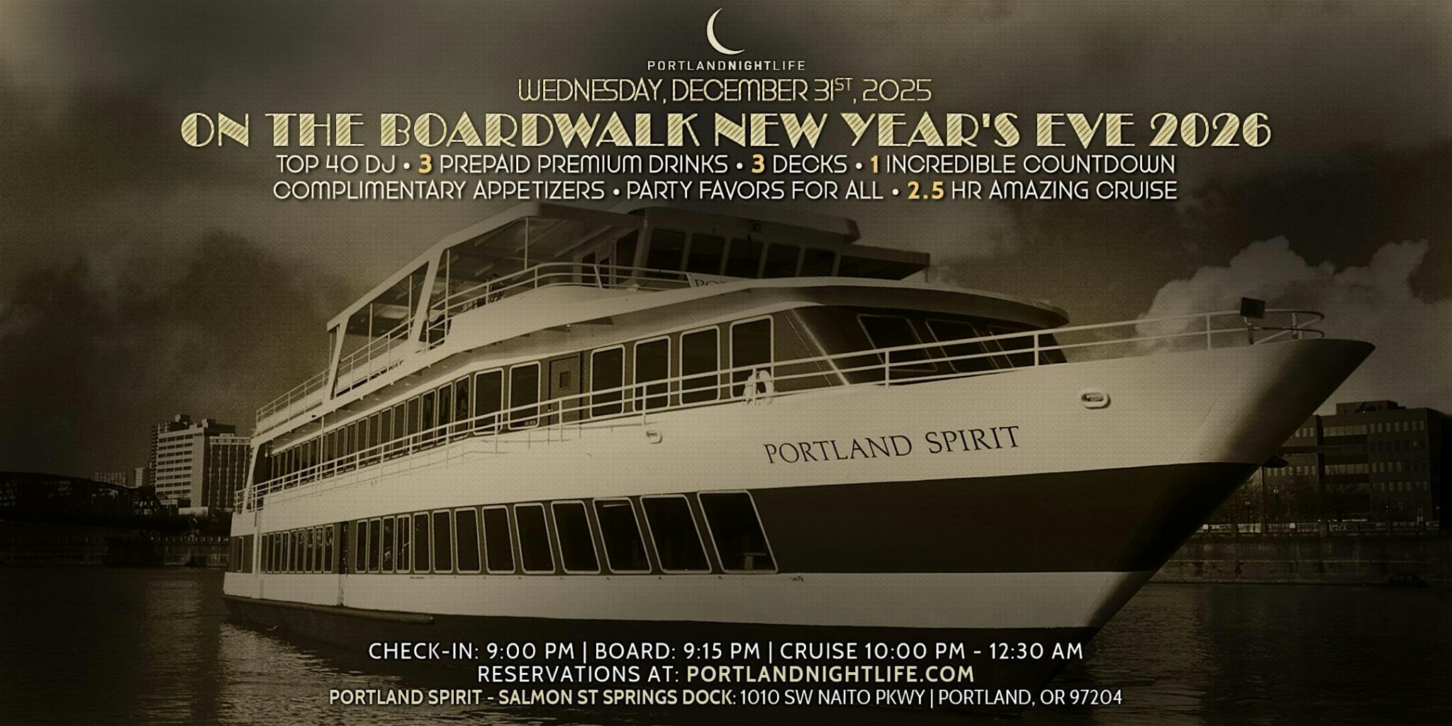 Portland New Year’s Eve Party Cruise 2026 – On the Boardwalk – ClubZone